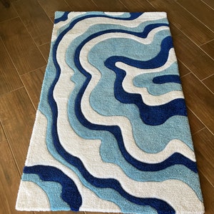 Blue and White Wave Rug, Customizable Wavy Tufted Rug, Area Rug - Etsy