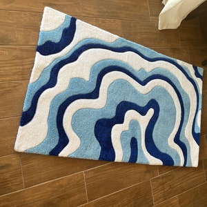 Blue and White Wave Rug, Customizable Wavy Tufted Rug, Area Rug - Etsy