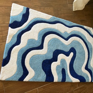Blue and White Wave Rug, Customizable Wavy Tufted Rug, Area Rug - Etsy