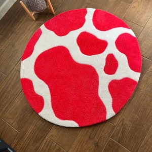 Pink Cow Tufted Rug Animal Print Gift Accent Handmade Rug, Southern ...
