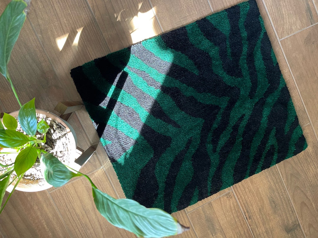 Green Zebra Print Tufted Rug - Etsy