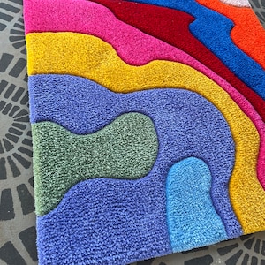 Groovy Psychedelic Multicolor Tufted Rug Colorful Handmade Pride Month ...
