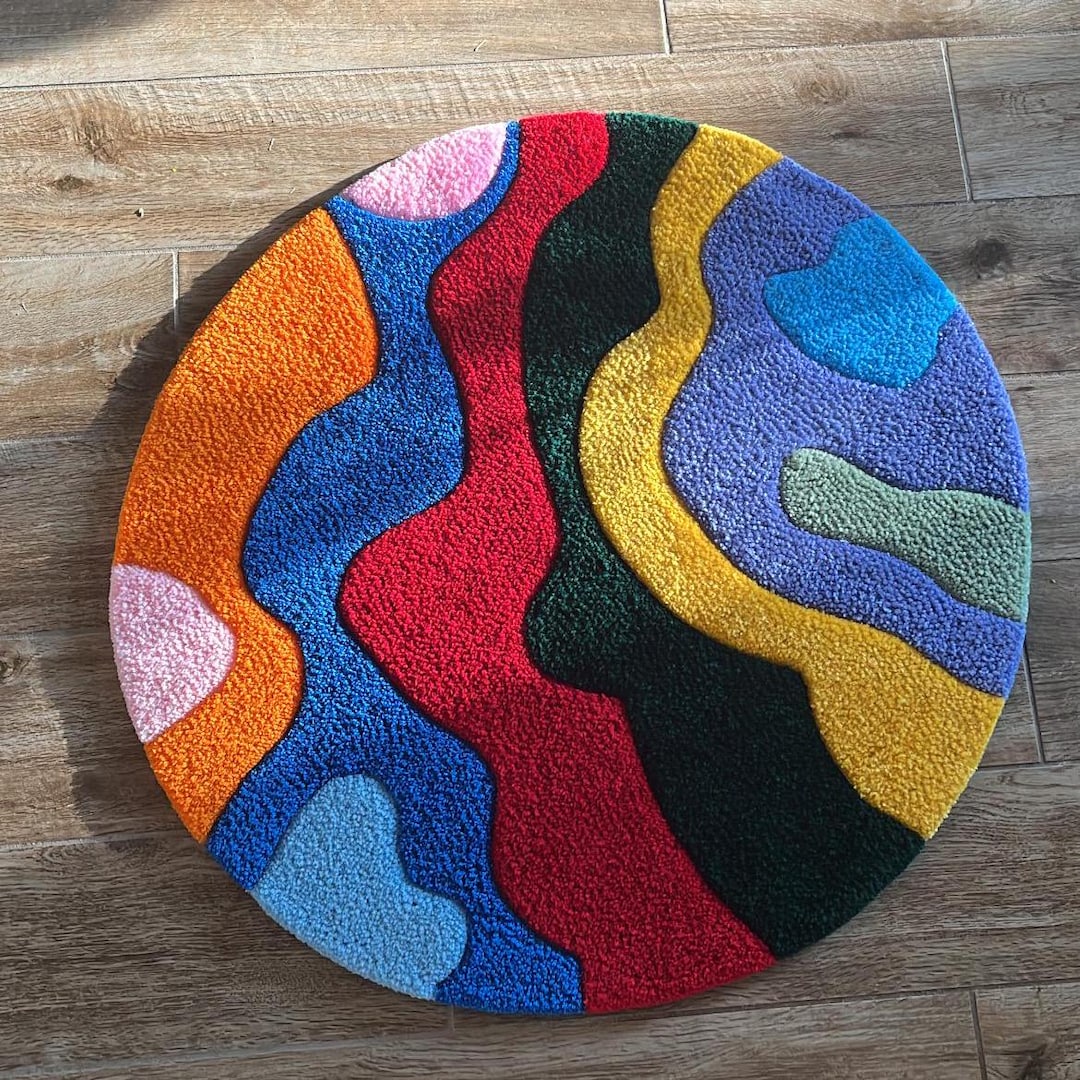 Groovy Psychedelic Round Tufted Rug Handmade Funky 70s Style Hippie ...