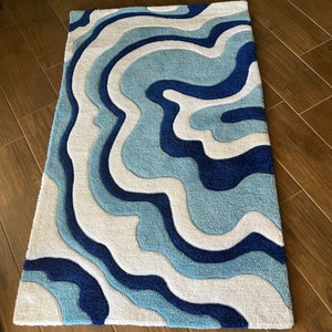 Blue and White Wave Rug, Customizable Wavy Tufted Rug, Area Rug - Etsy