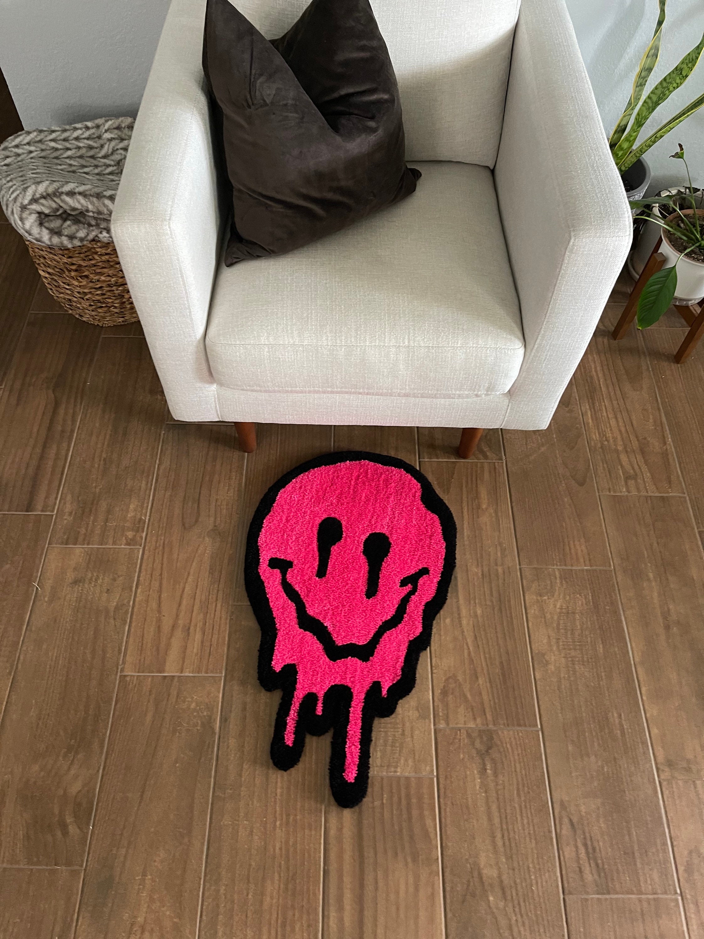 Trippy Pink Smiley Face Rug Handmade Tufted Rug for Bedroom - Etsy