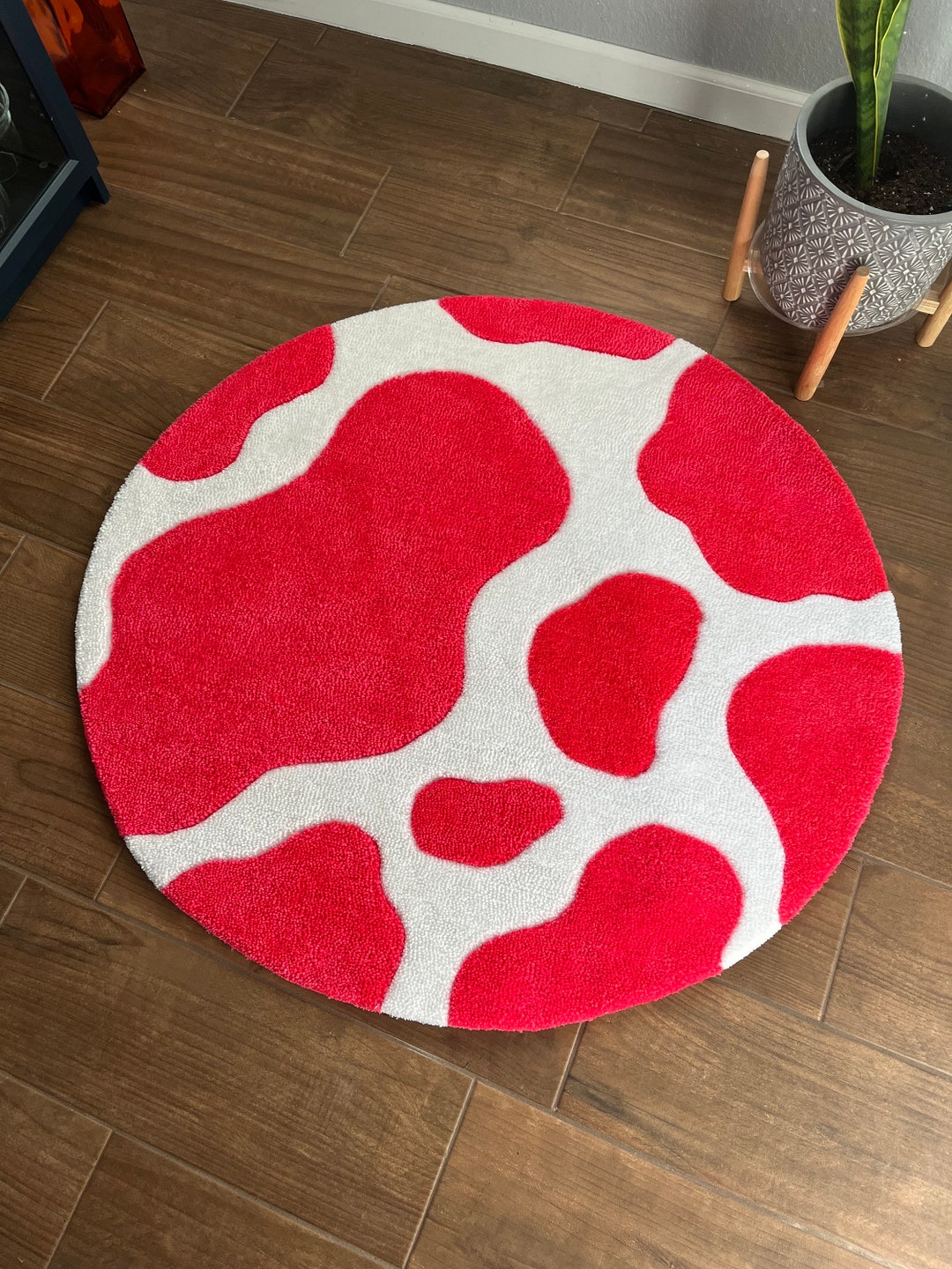 Pink Cow Tufted Rug Animal Print Gift Accent Handmade Rug, Southern ...