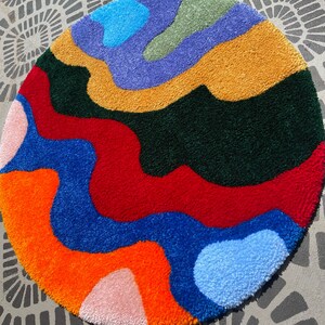 Groovy Psychedelic Round Tufted Rug Handmade Funky 70s Style - Etsy