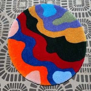 Groovy Psychedelic Round Tufted Rug Handmade Funky 70s Style Hippie ...