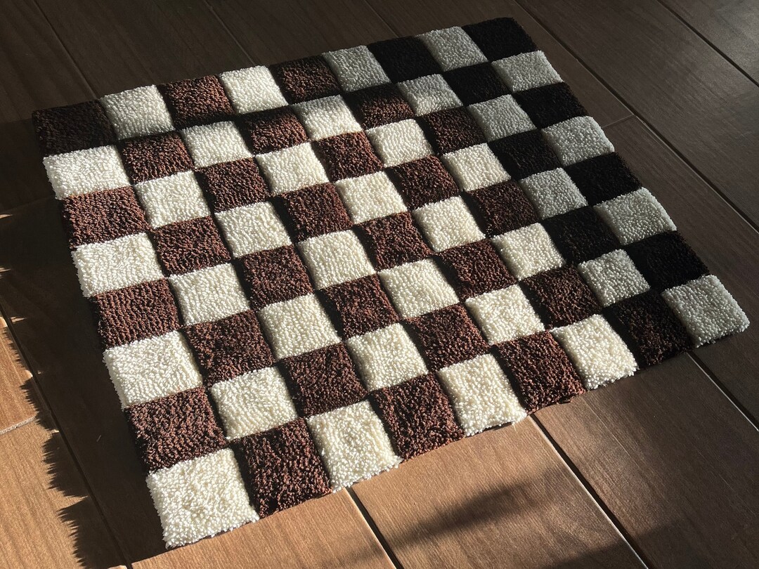 Off-white and Brown Checkered Tufted Rug Handmade Custom Rug Minimalist ...