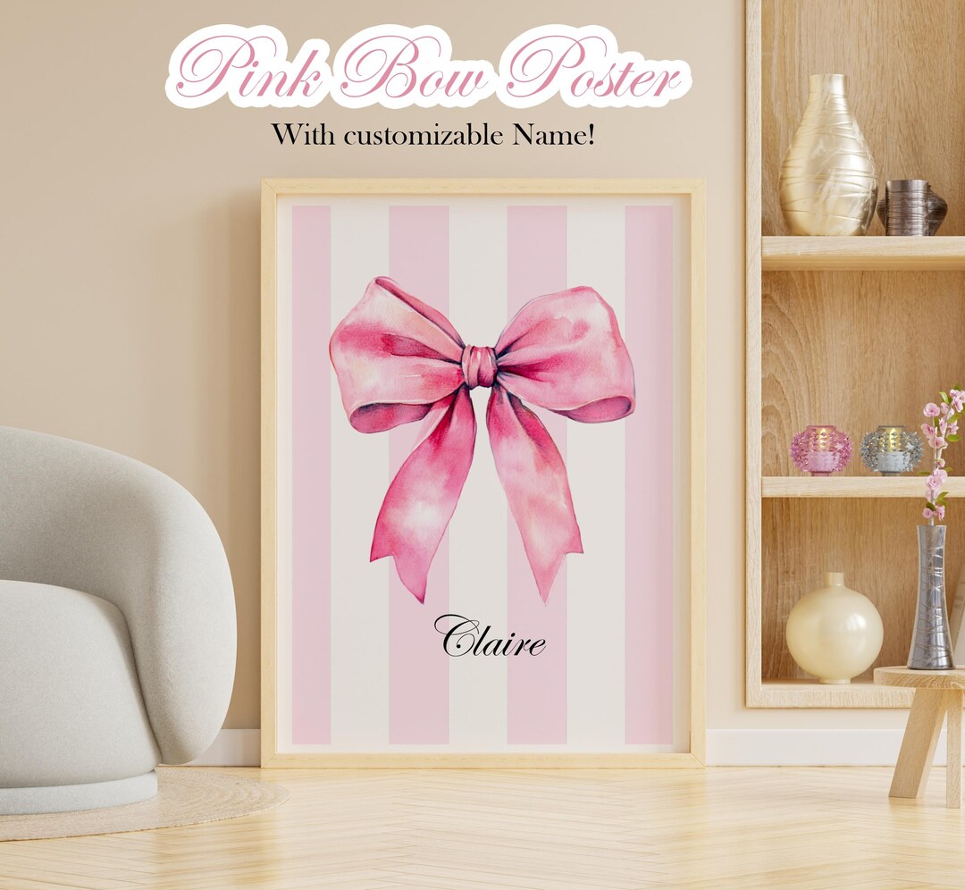 Personalized Pink Bow Poster, Custom Name Print, Girls Room Wall Art ...