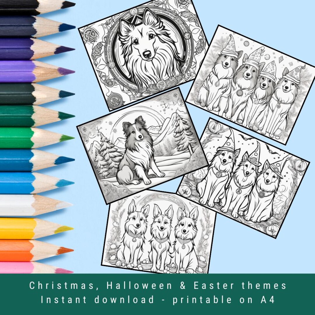 Sheltie Dog Coloring Pages, Printable A4, Holiday Themed, Instant ...