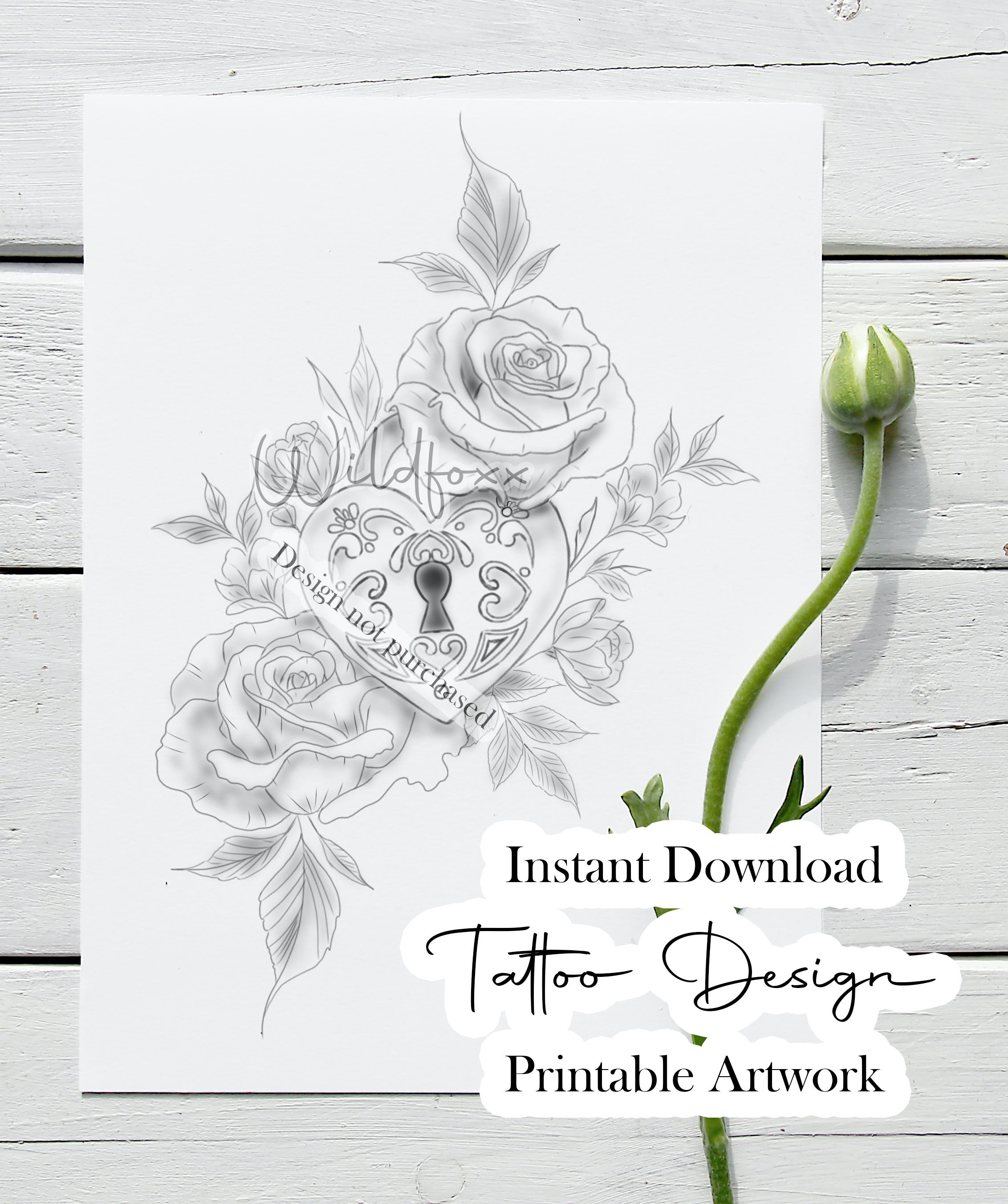 Heart Locket & Roses Tattoo Design Instant Download Tattoo Design Flash ...