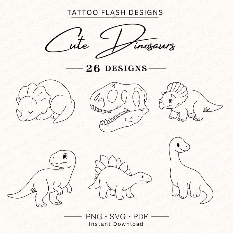 Tattoo Flash Dinosaur - Etsy