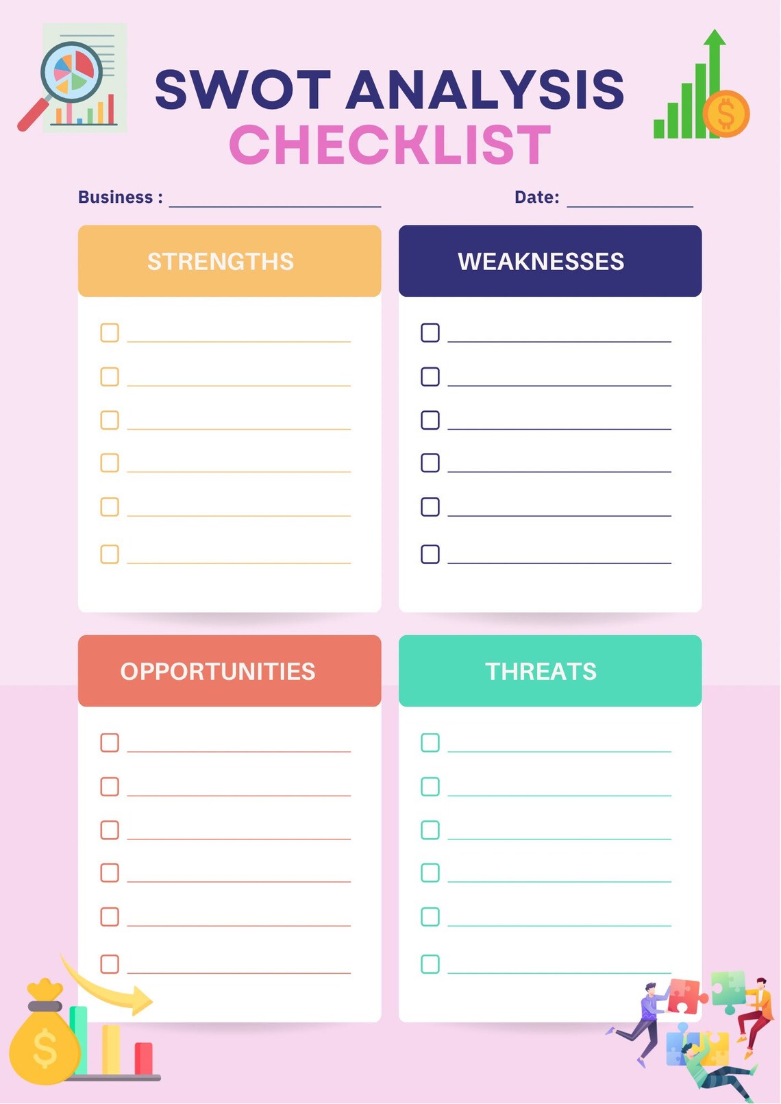 Business Checklist Template on Canva, SWOT Analysis, Business ...