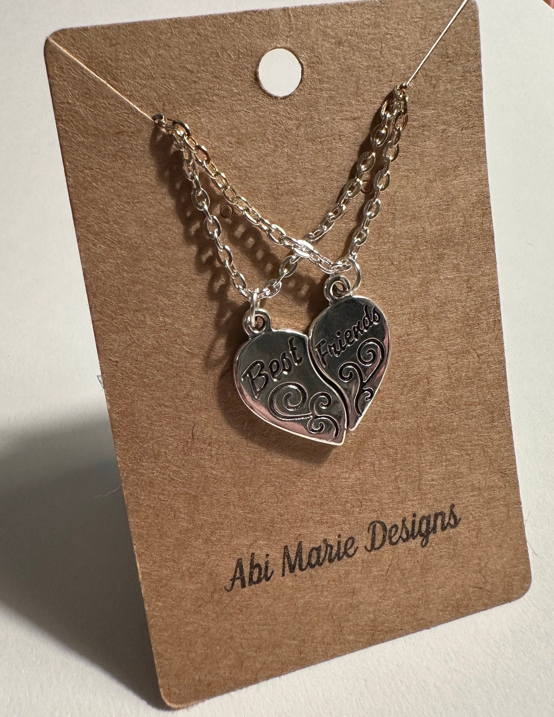 Best Friend Heart Silver Necklaces - Split Heart Pendant for Two ...