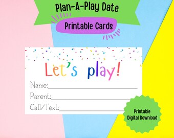 Fun, Colorful Play Date Cards for Kids, Printable Playdate Cards, Fun ...