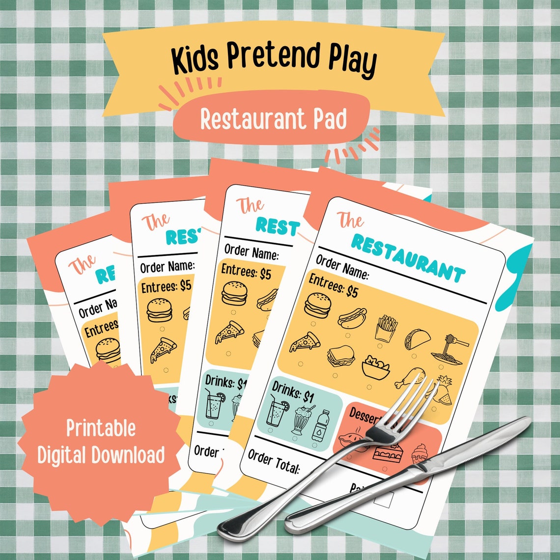 Kid's Pretend Play Restaurant Pad Printable | Dramatic Play Printable ...