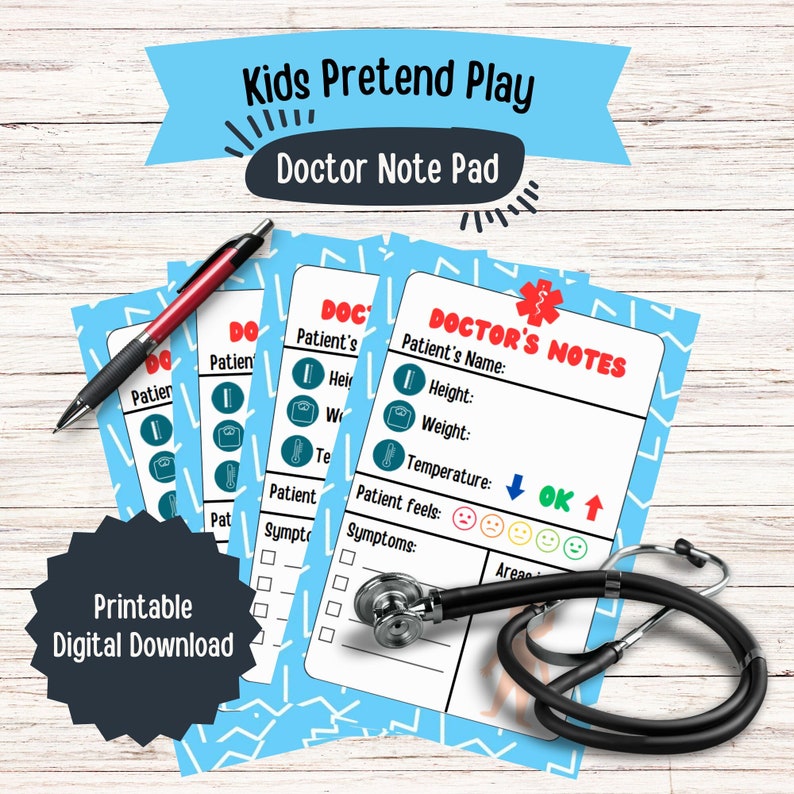Kid's Pretend Play Doctor Note Pad Printable - Etsy