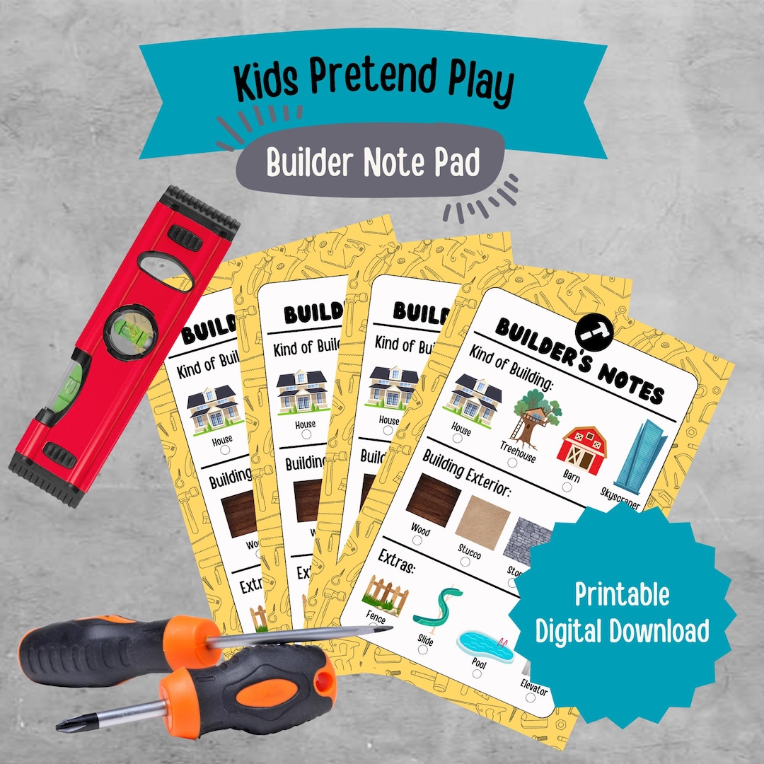 Kid's Printable Pretend Play Builder's Pad | Kid's Dramatic Play ...