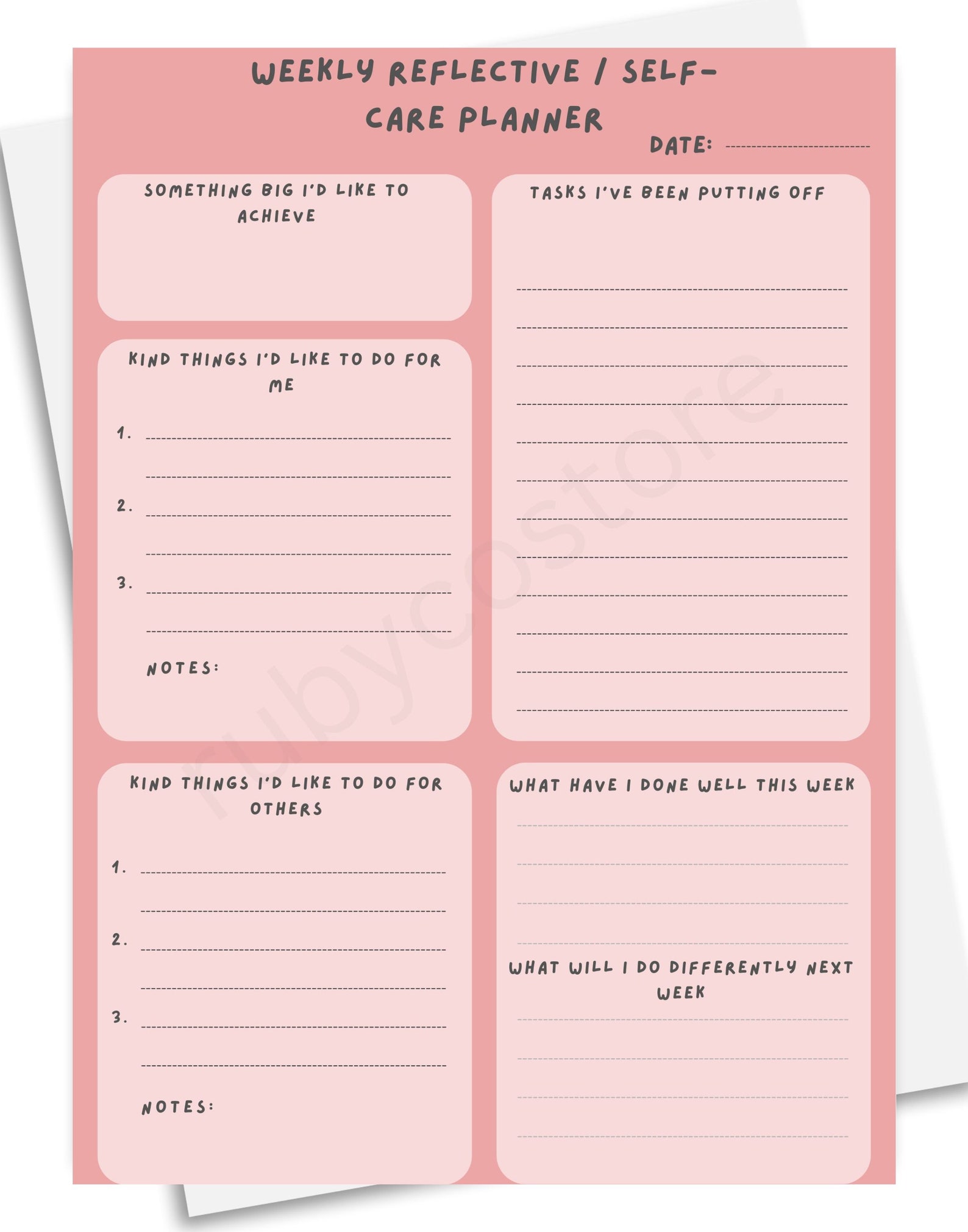 CBT Self-care/ Reflective Weekly Planner, Cbt Planner, Self-care ...