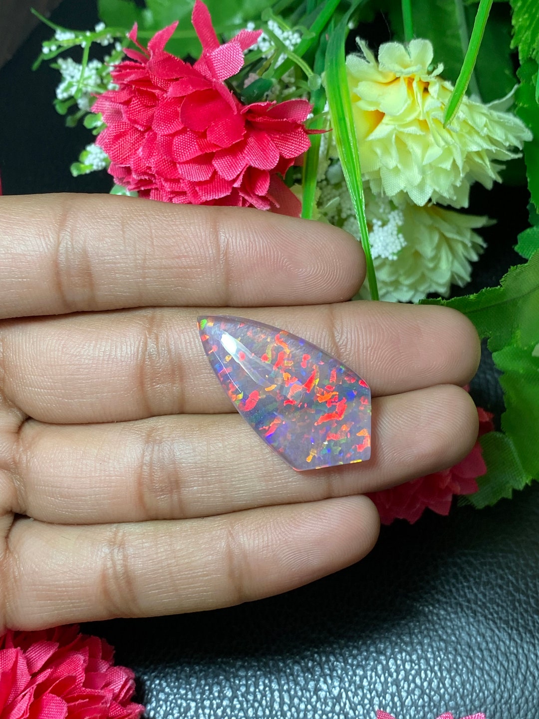 Designer Fancy Shape Aurora Opal Cabochon Size 18.50x36x5.50 Mm. Smooth ...