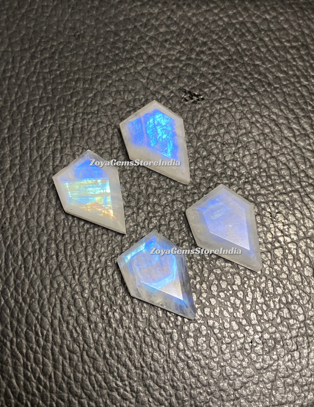 Blue Flashy White Rainbow Moonstone Cut Stone One Side Faceted Step Cut ...