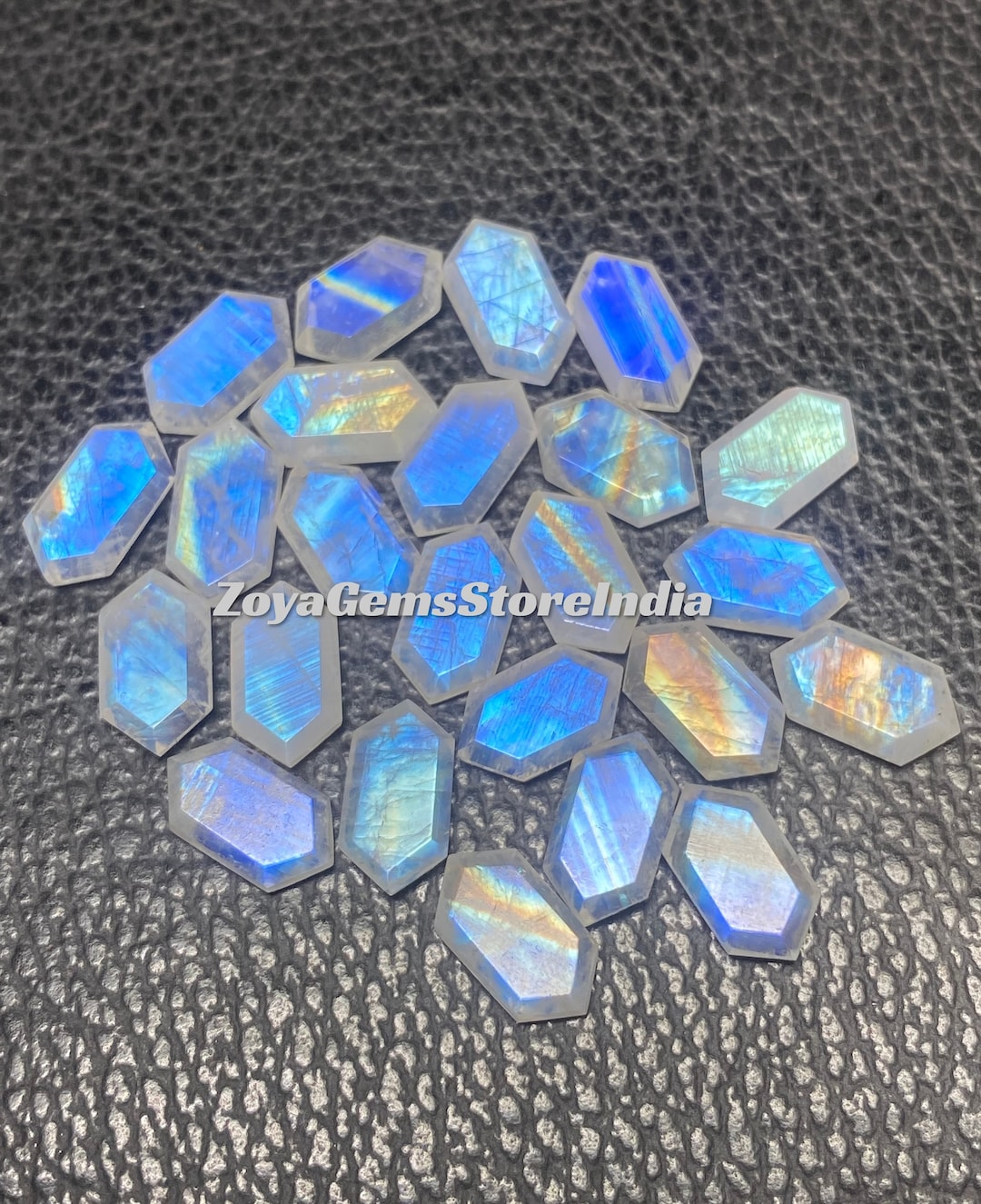 100% Natural Blue Flashy Rainbow Moonstone Size - 6x11 to 20x25 MM Both ...