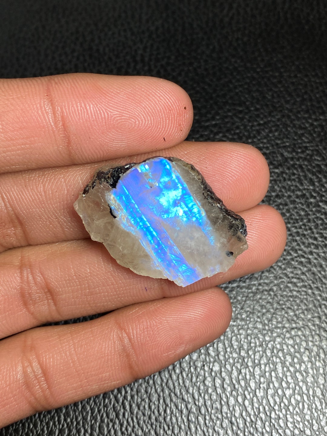 Blue Flashy Rainbow Moonstone Rough Slab With Black Tourmaline Fancy ...