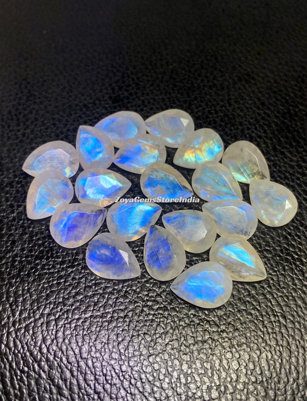 Premium Rainbow Moonstone Cut Stone Both Side Faceted Pear Shape Loose ...