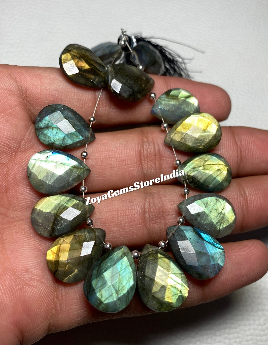 Buy AAA Labradorite Briolette Checker Cut Pear Shape Gemstone Beads ...