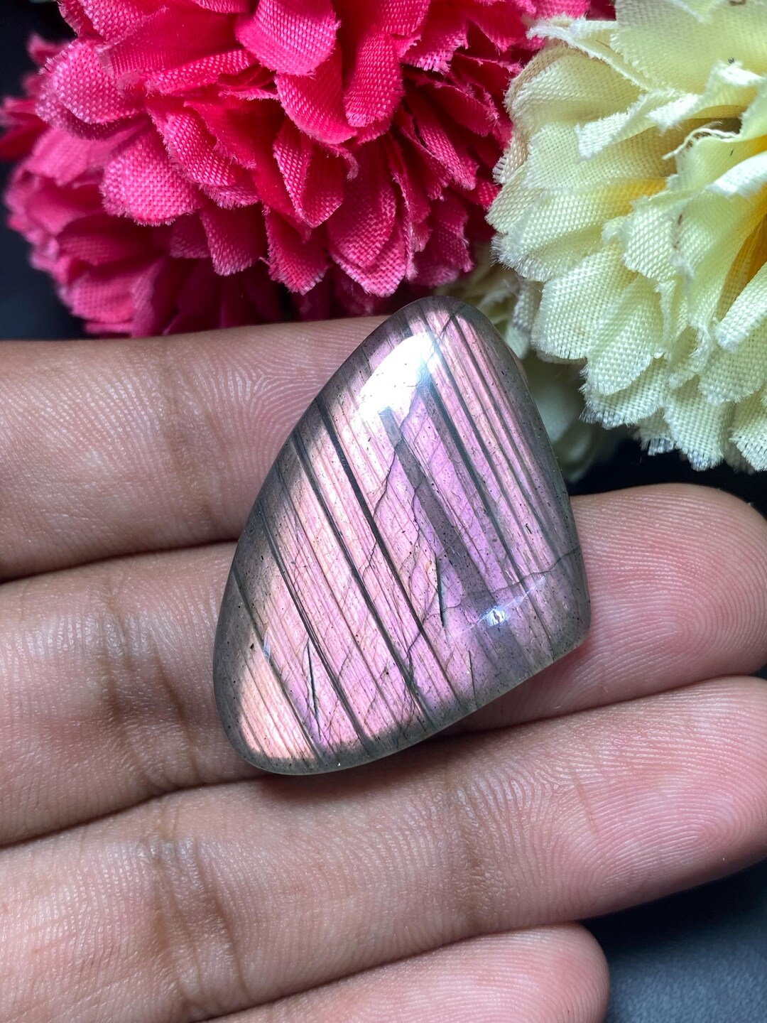 Deepest Pink Fire: Hand-cut Labradorite Cabochon. Superior Natural ...
