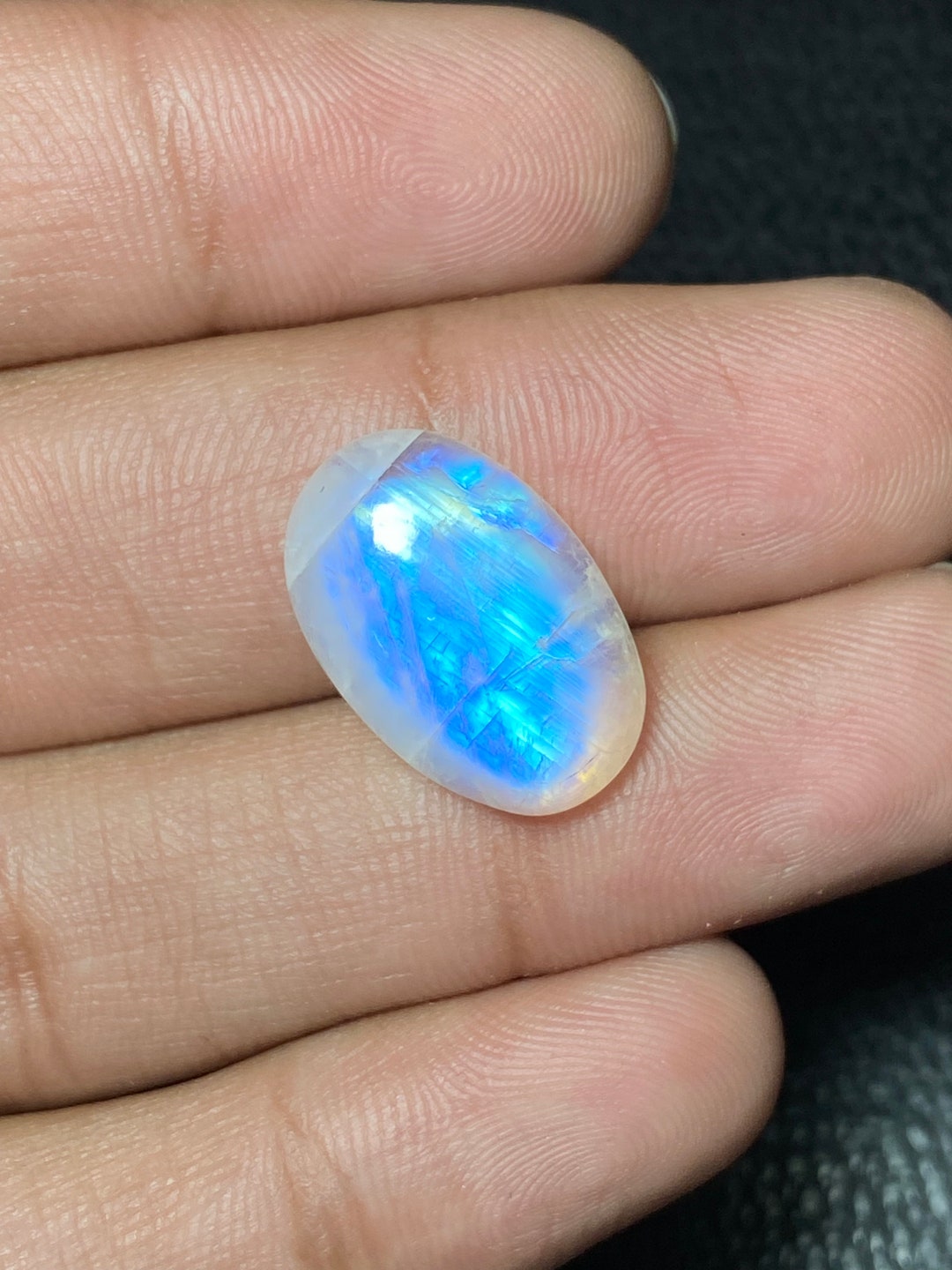 Clean Blue Flashy Rainbow Moonstone Size - 13x20x6 Mm. Both Side Hand ...