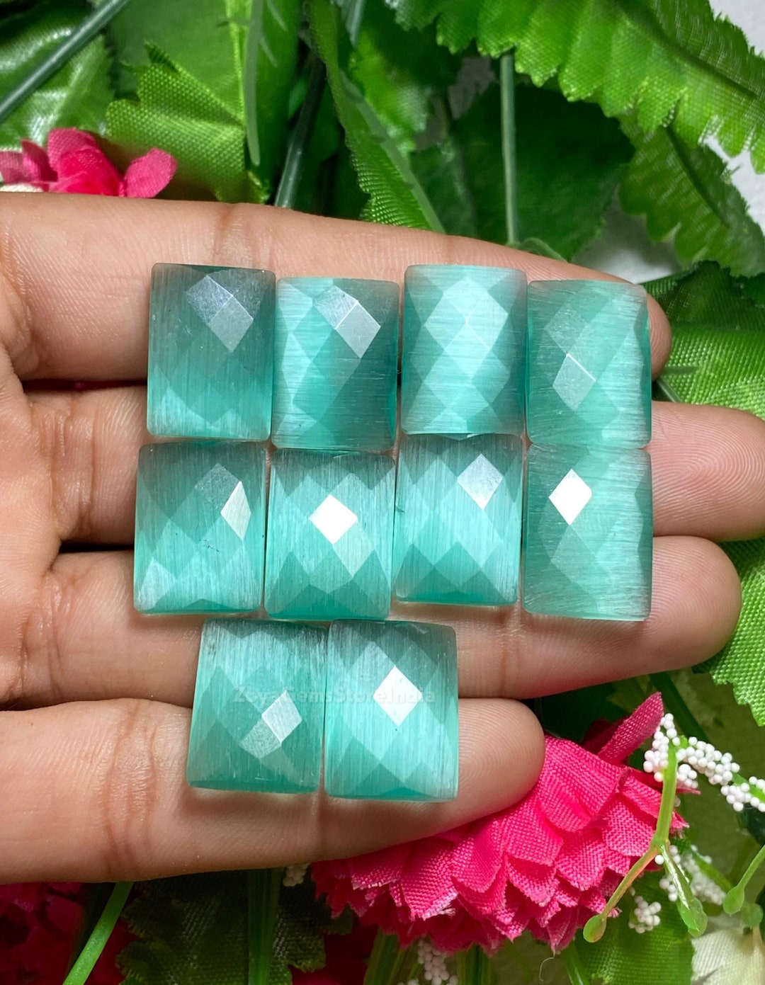 Green Monalisa Glass Stone – Checker Cut Rectangle Briolette, 10x12 ...