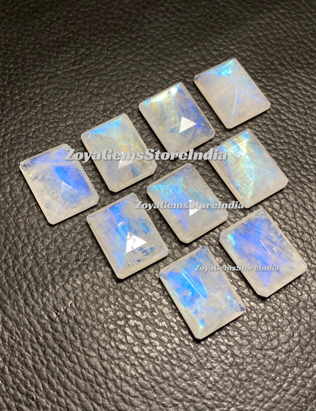 AAA Grade Rainbow Moonstone Rectangle Cut Stone Wonderful Blue Flashy ...