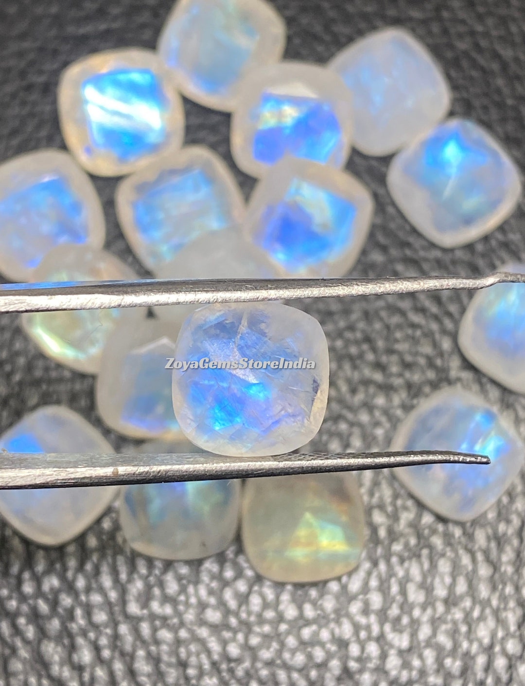 Amazing Blue Flashy Rainbow Moonstone Cut Stone Both Side Faceted ...