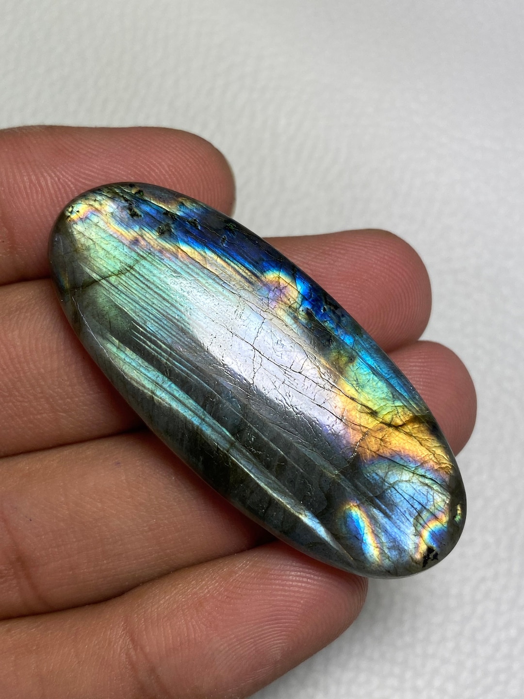Attractive Multi Flashy Labradorite Stone Long Oval Shape Cabochon Flat ...