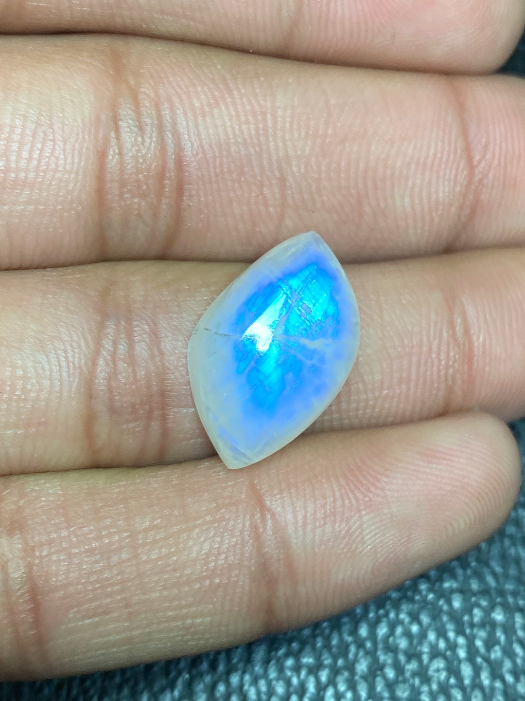 Very Bright ~ Blue Flashy Rainbow Moonstone Cabochon Size- 12x19.50x6 ...
