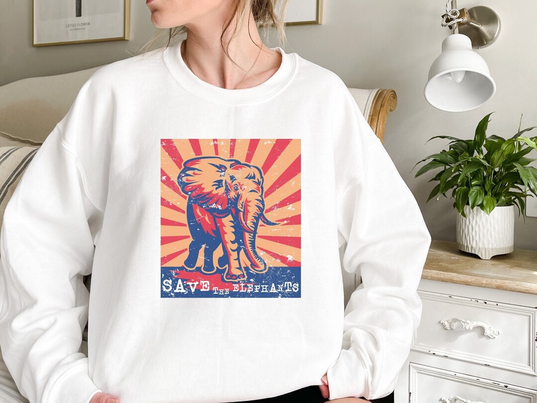 Retro Elephant Hoodie Sweatshirt, Vintage Elephant Hoodie Sweatshirt ...