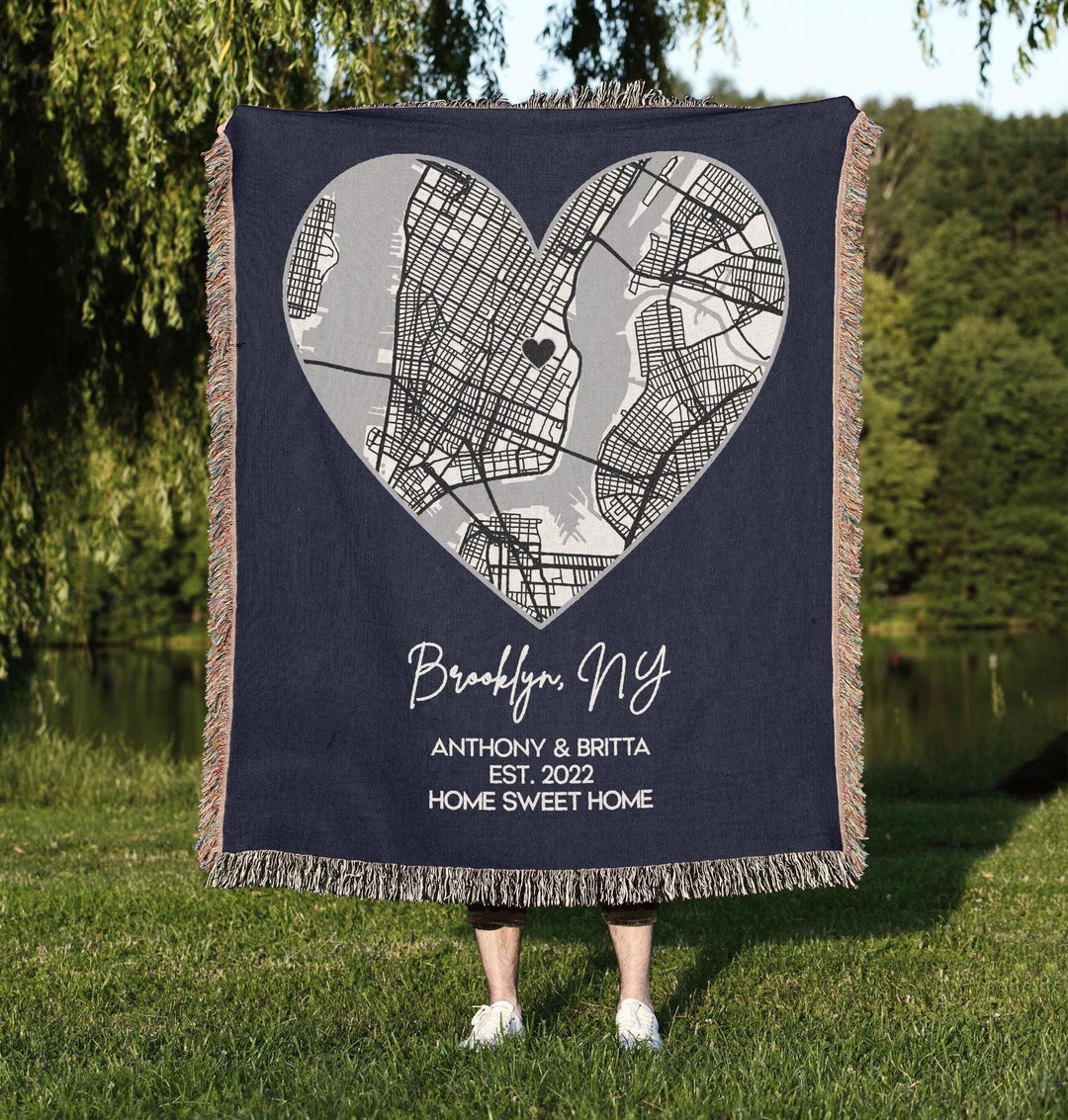 Custom Map Woven Blanket: Personalized Anniversary Keepsake - Etsy