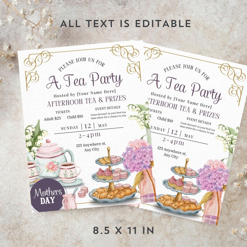 EDITABLE Mothers Day Flyer Tea Party Ladies Event Flyer Afternoon Tea ...