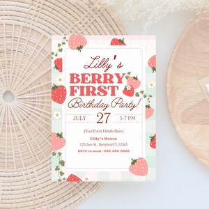 Strawberry Theme Party Invite Template Berry First Birthday Invitation ...
