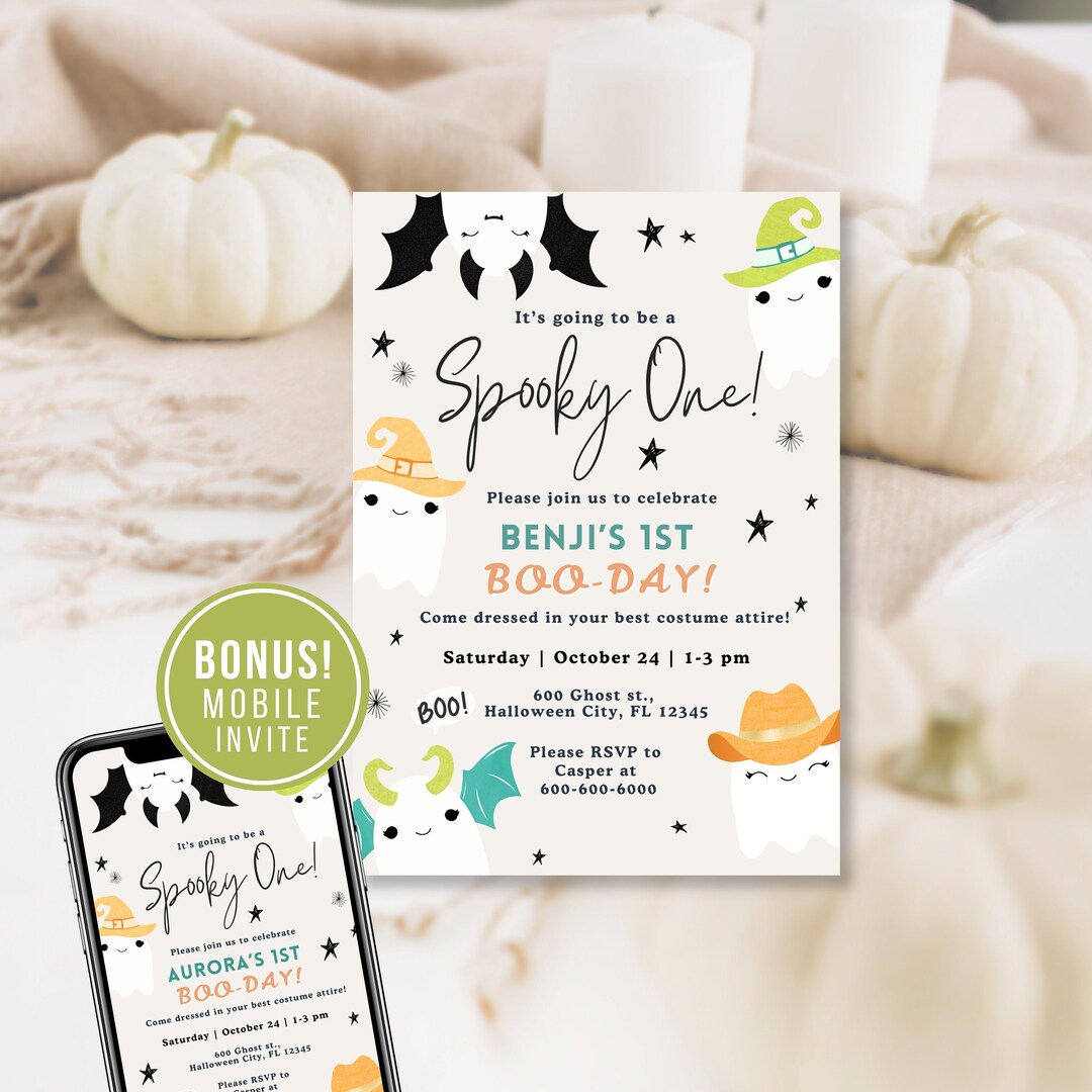 EDITABLE Spooky One Boys Birthday Invitations for Halloween 1st ...