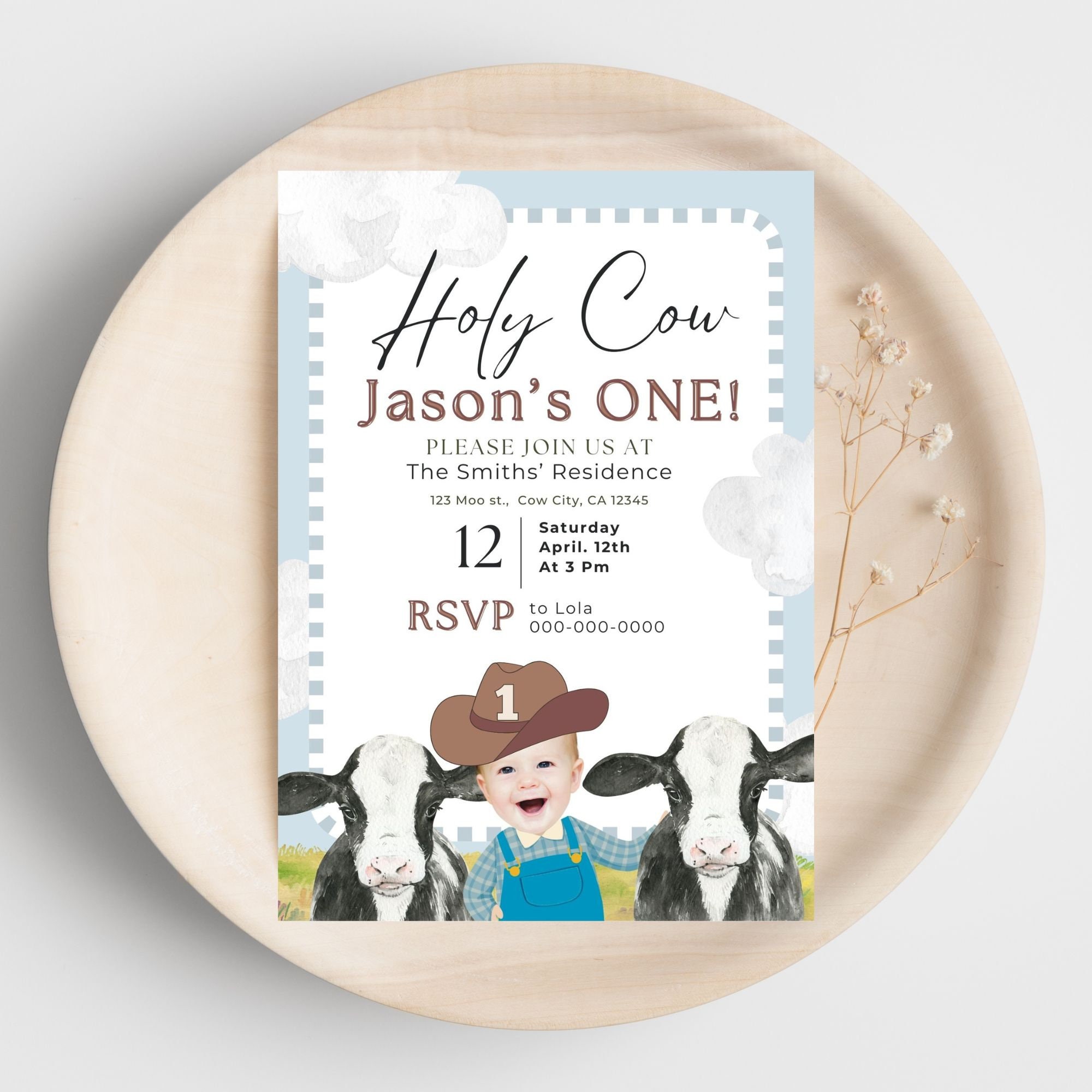 EDITABLE Holy Cow I'm One Invitations Boy or Girl First Birthday Party ...