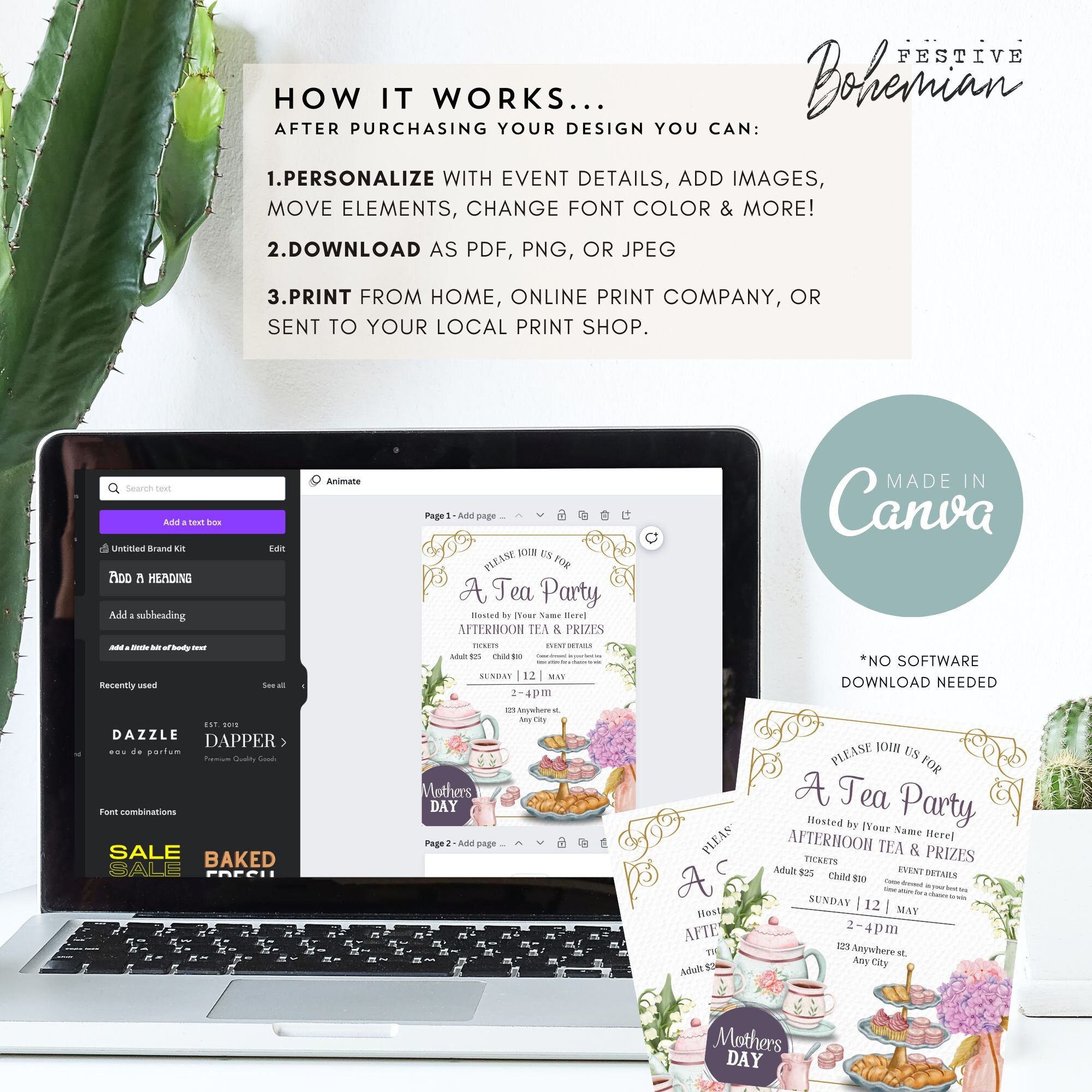 EDITABLE Mothers Day Flyer Tea Party Ladies Event Flyer Afternoon Tea ...