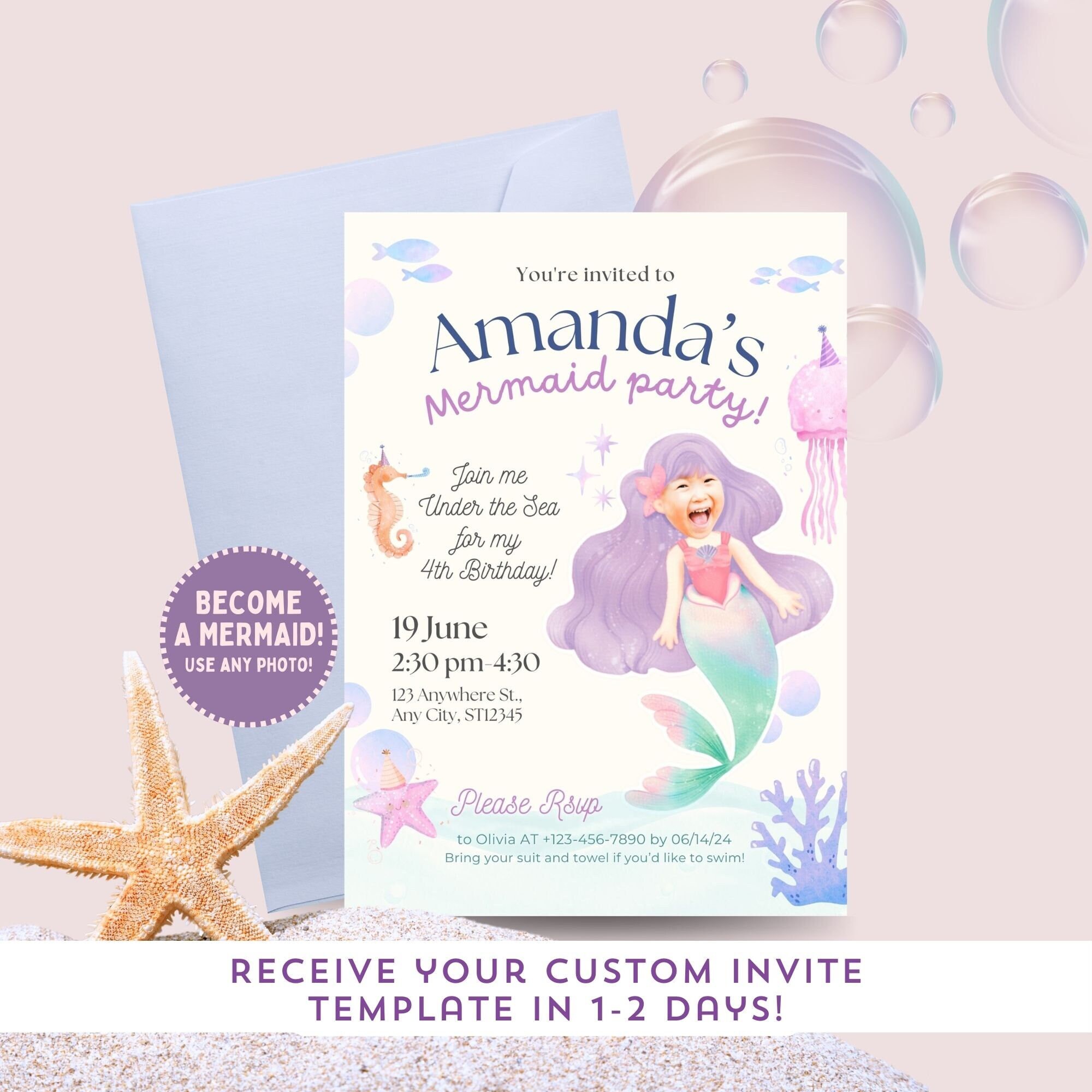 EDITABLE Mermaid Invitation for Under the Sea Birthday Party - Etsy