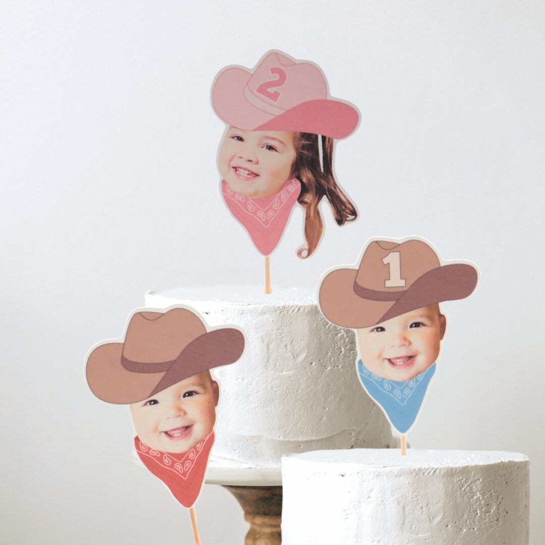 Cowgirl/cowboy Cake Toppers First Rodeo Birthday Decorations Photo Face ...