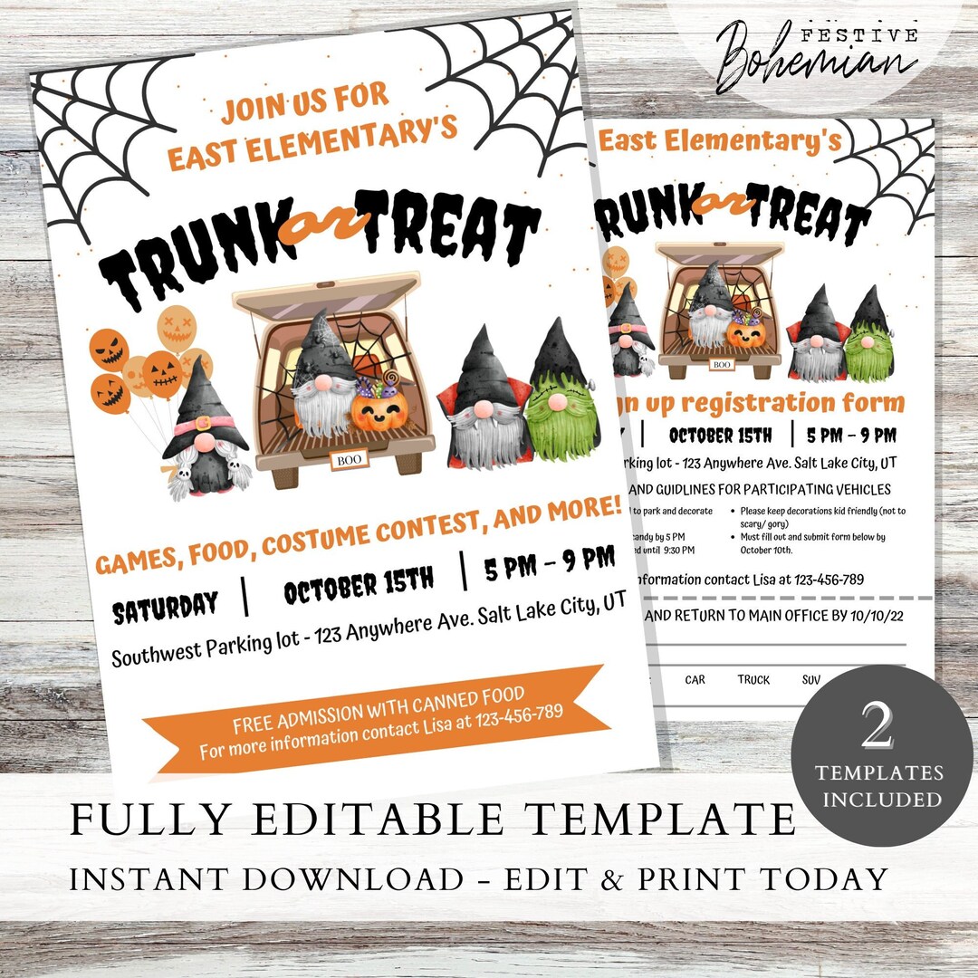 EDITABLE Trunk or Treat Sign up Sheet and Invite, Printable Trunk or ...