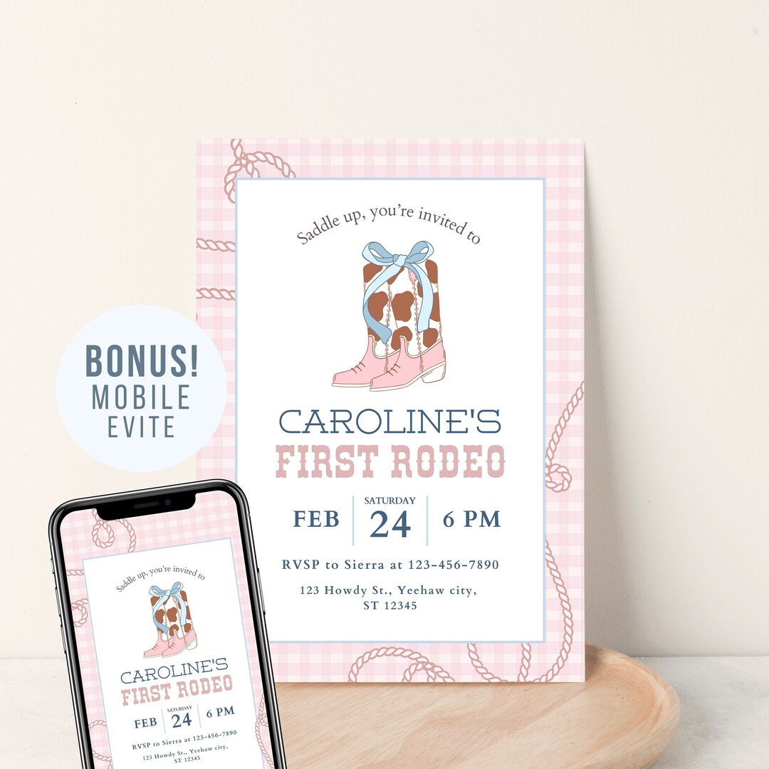 EDITABLE Cowgirl Birthday Invites My First Rodeo Party Invitation ...