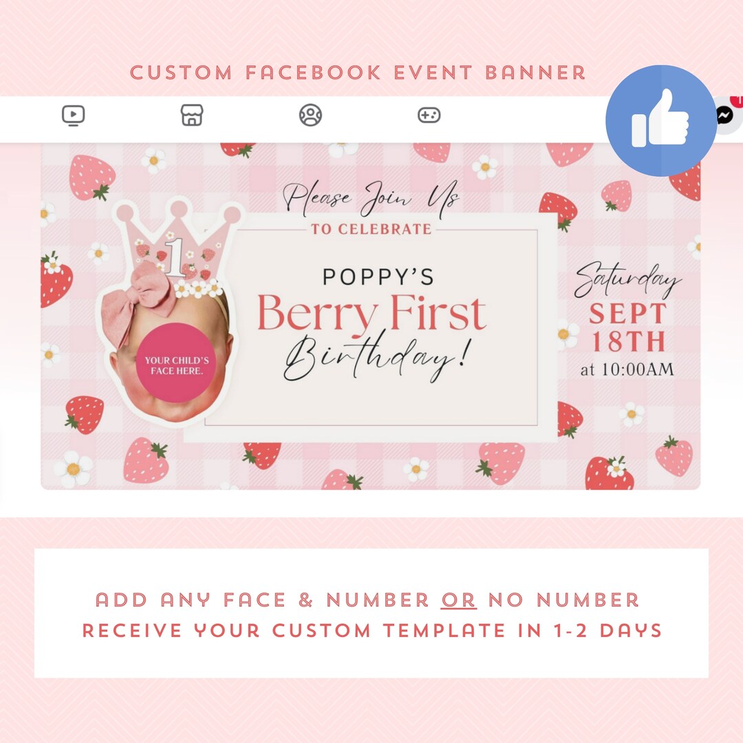 Custom EDITABLE Facebook Event Banner for Berry First Birthday Party - Etsy