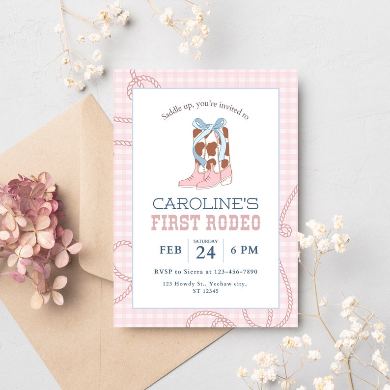 EDITABLE Cowgirl Birthday Invites My First Rodeo Party Invitation ...